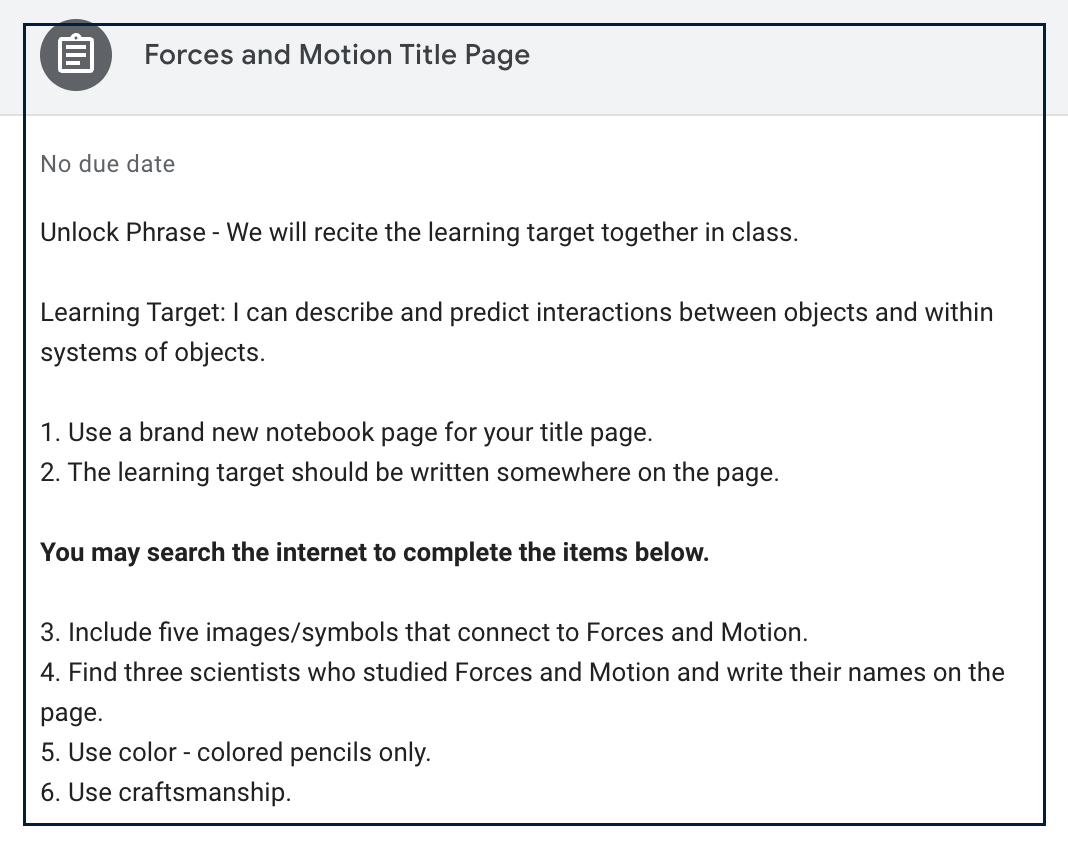 Using Notebook Title Pages as an Anticipatory Set